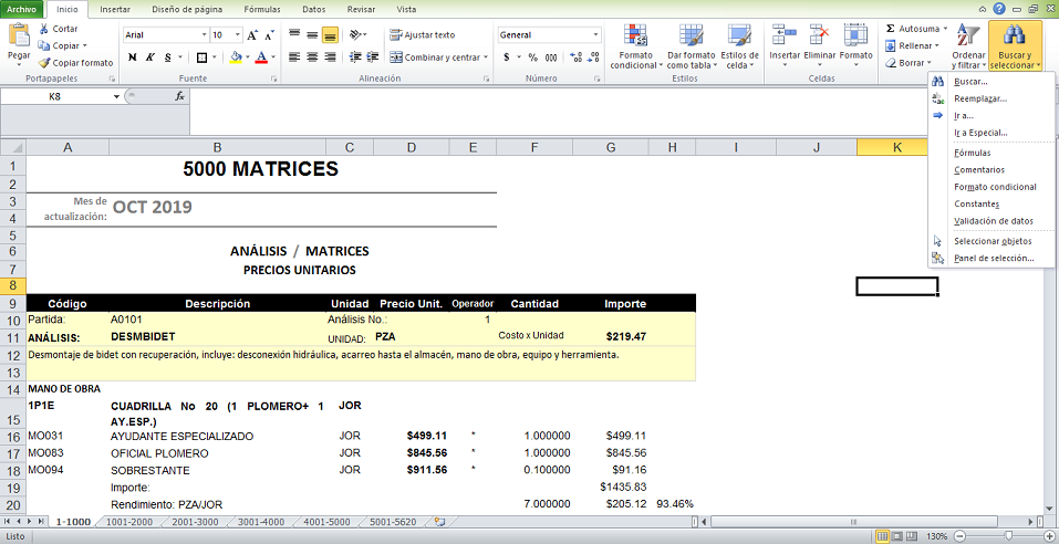 Matrices En Excel Análisis De Precios Unitarios - Ingeniero Daniel RG